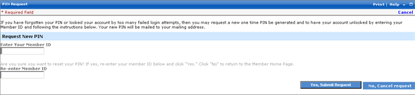 Member PIN Request Page